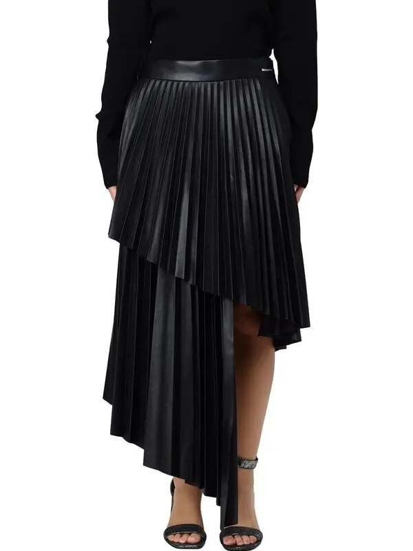 Karl Lagerfeld High-waisted Asymmetrical Pleated Midi Skirt In Faux Leather - Black