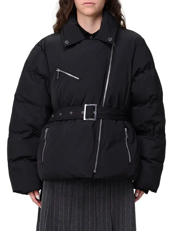 Karl Lagerfeld Cropped Biker Puffer Jacket In Recycled Polyester With Belt - Black