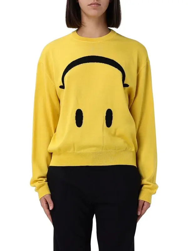 Moschino Graphic Print Crewneck Jumper In 100% Virgin Wool - Yellow