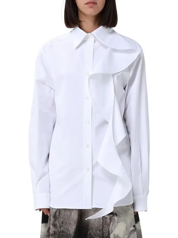 Moschino Cotton Poplin Shirt With Rouche Appliqués - White