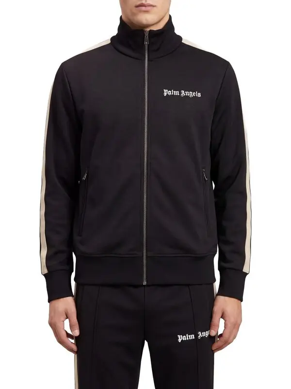 Palm Angels Technical Fabric Track Jacket With High Neck And Contrast Logo - Black