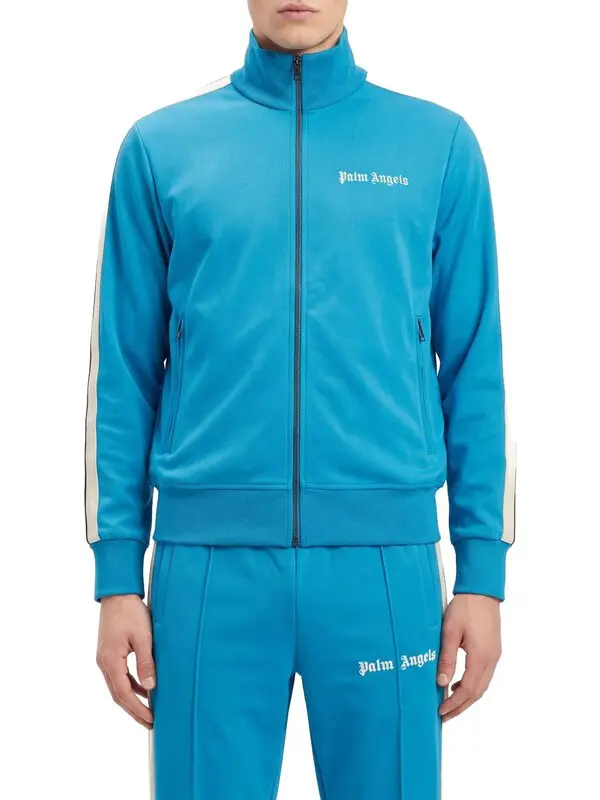 Palm Angels Technical Fabric Track Jacket With High Neck And Contrast Logo - Blue