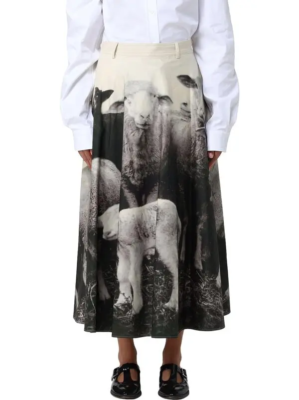 Moschino Graphic Print A-line Cotton Midi Skirt With Asymmetrical Hem - Multicolor
