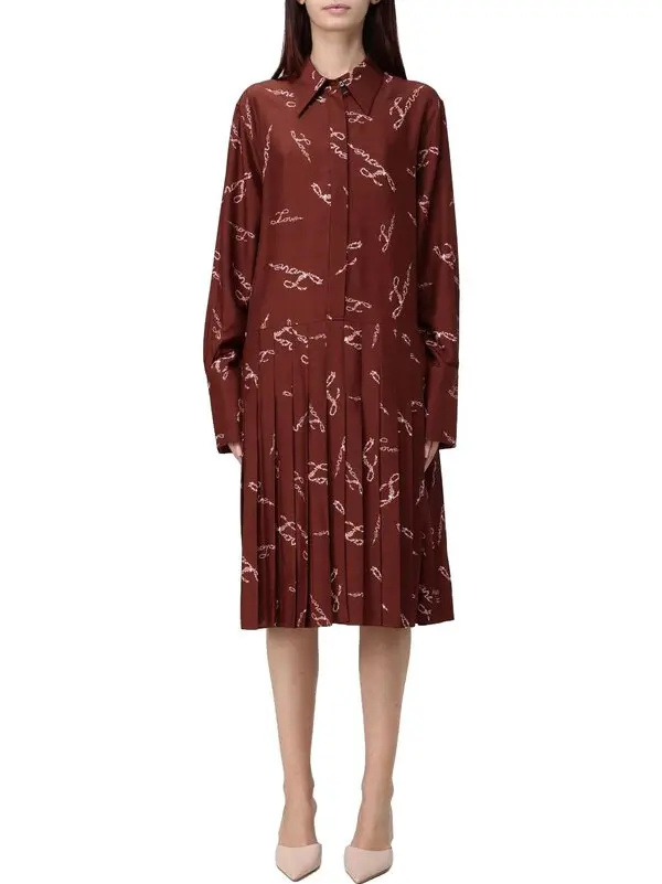Paul Smith Silk Blend Mini Shirt Dress With Slogan Print And Pleated Skirt - Rust