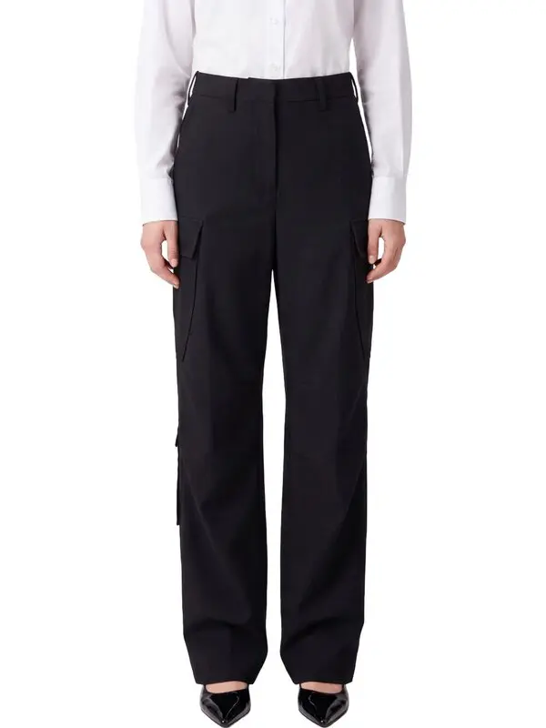 Stella McCartney High-waisted Straight Leg Wool Cargo Trousers With Back Pockets - Black