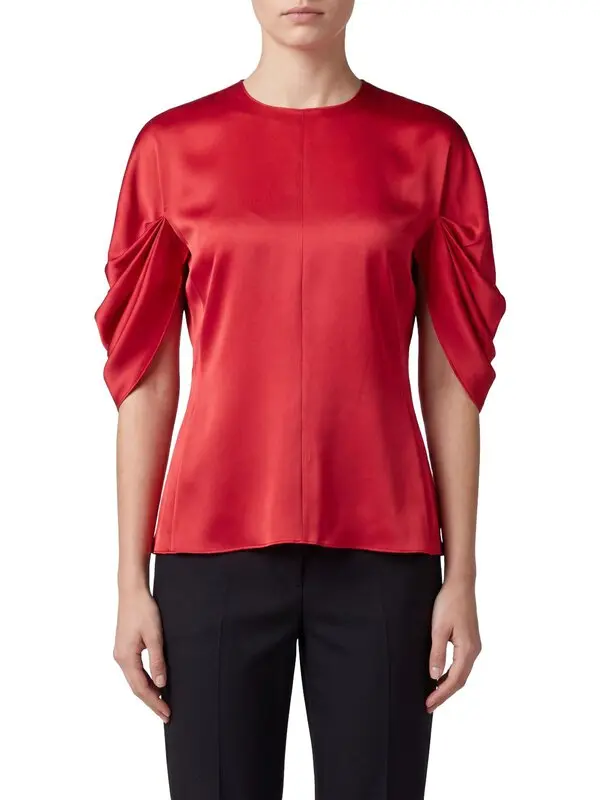 Stella McCartney Crew Neck Slim Fit Satin Evening Top - Red