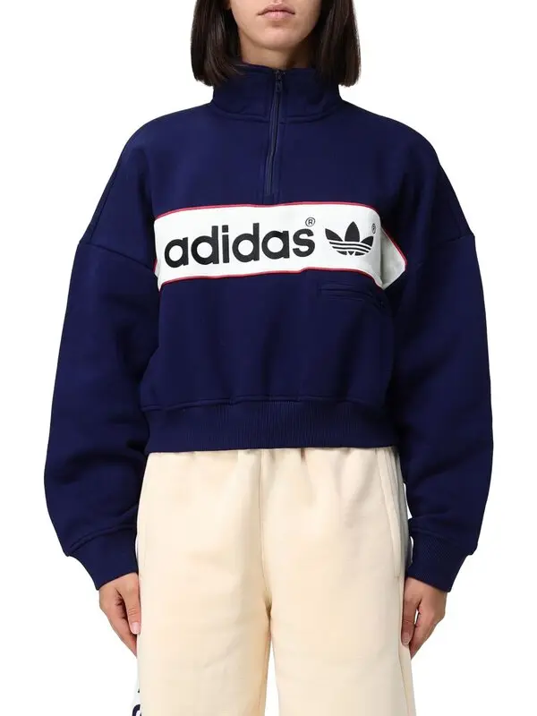 ADIDAS ORIGINALS Half-zip High Neck Sweatshirt In A Relaxed Fit Cotton Blend - Blue