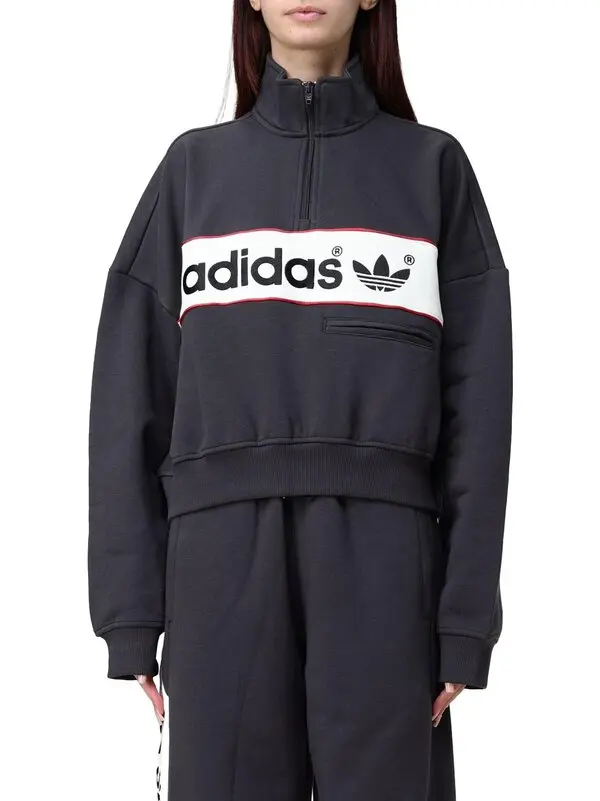ADIDAS ORIGINALS Half-zip High Neck Sweatshirt In A Relaxed Fit Cotton Blend - Black