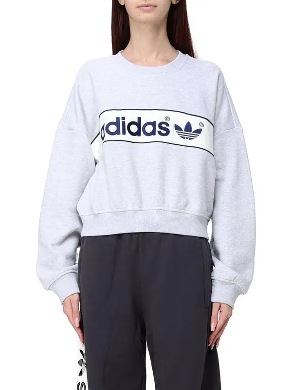 ADIDAS ORIGINALS Relaxed Fit Crewneck Sweatshirt In Cotton Blend With Contrast Logo - Grey