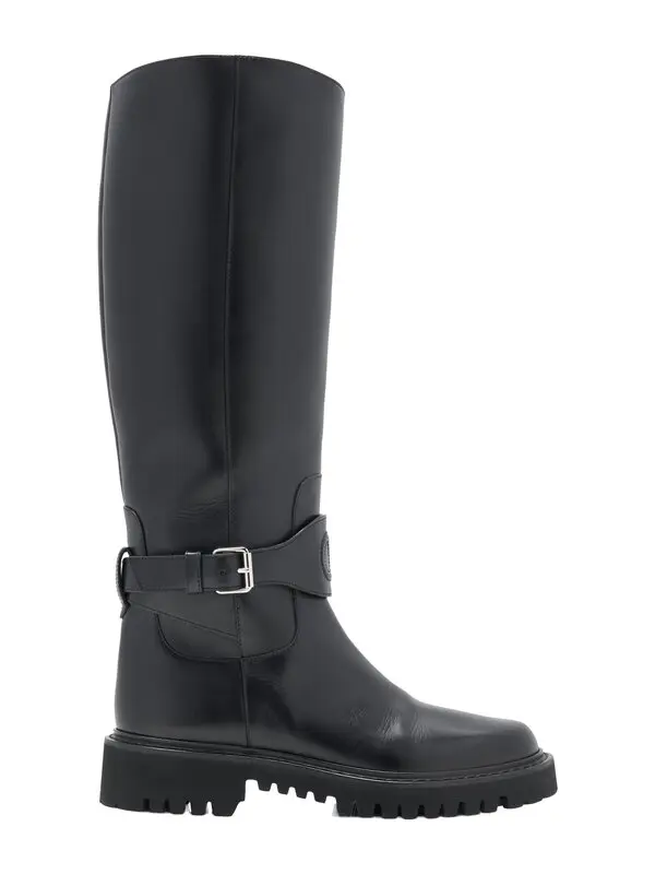 Valentino Garavani V-logo Leather Knee Boots - Black