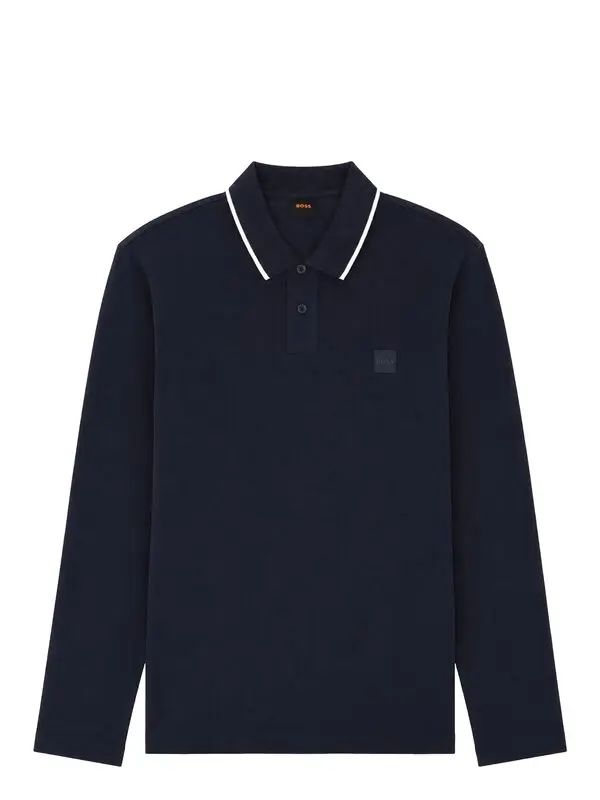 BOSS Polo A Manica Lunga Con Logo - Blue