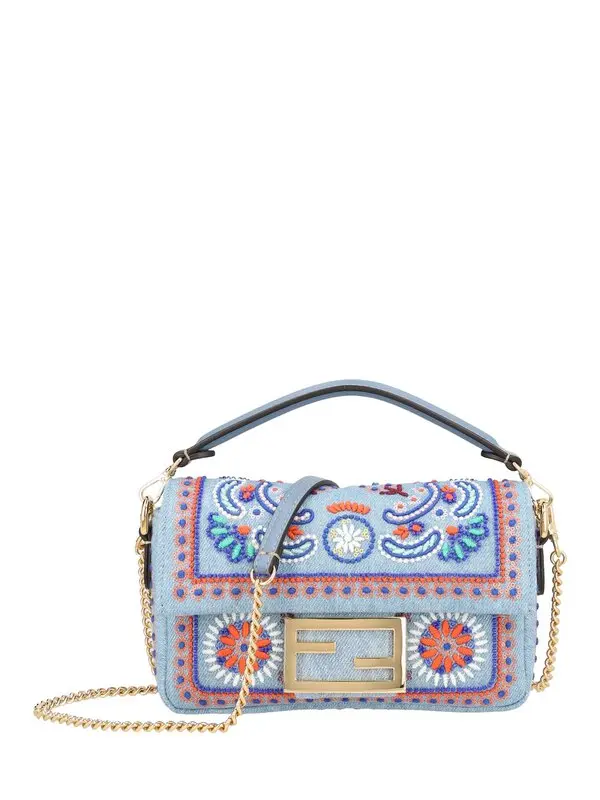 Fendi Borsa "baguette" Mini Con Ricami - Denim