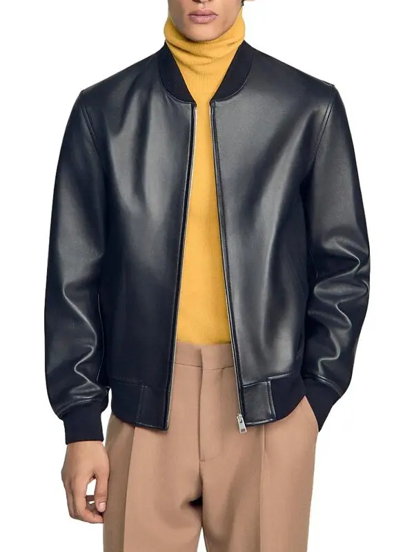 Sandro New Monaco Leather Bomber Jacket - Black
