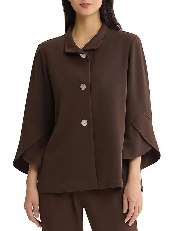 Ming Wang Button Front Bell Sleeve Deco Crepe Jacket - Dark Umber