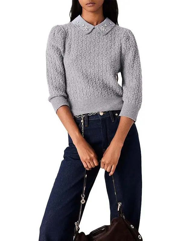 Maje Miniossa Wool Cable Knit Sweater - Light Grey