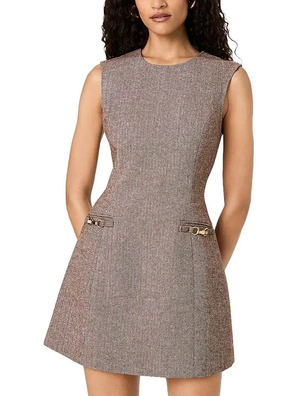 French Connection Naya Herringbone Mini Dress - Chestnut Brown