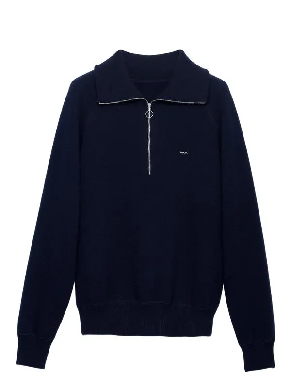Prada Half-zip Mock Neck Knit Sweater - Bleu