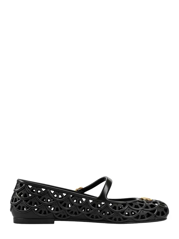 Valentino Garavani Ondette Ballerina Flat With Gold Metal Logo - Black