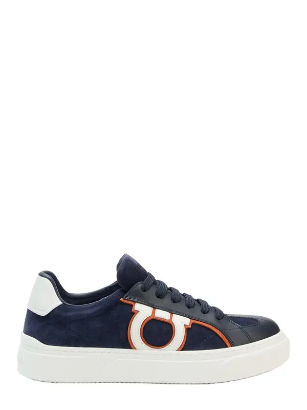 FERRAGAMO Suede High-top Sneakers With Contrast Leather Details And Lace-up Closure - Blue