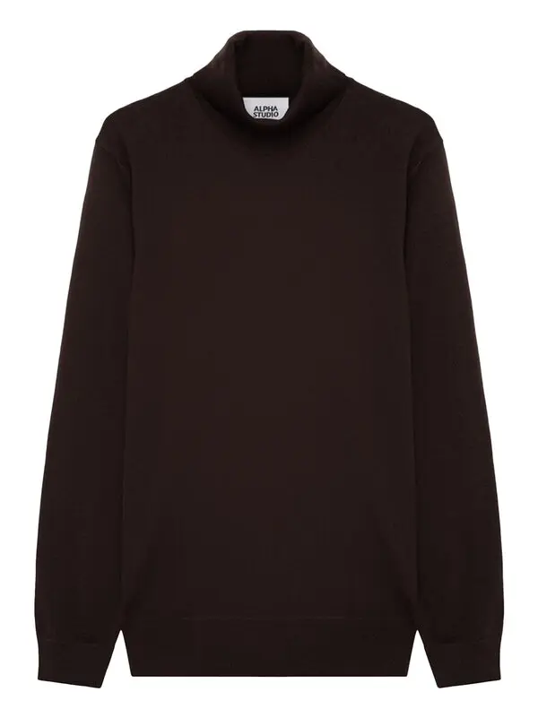 Alpha Studio Merino Wool Turtleneck Sweater - Marrone