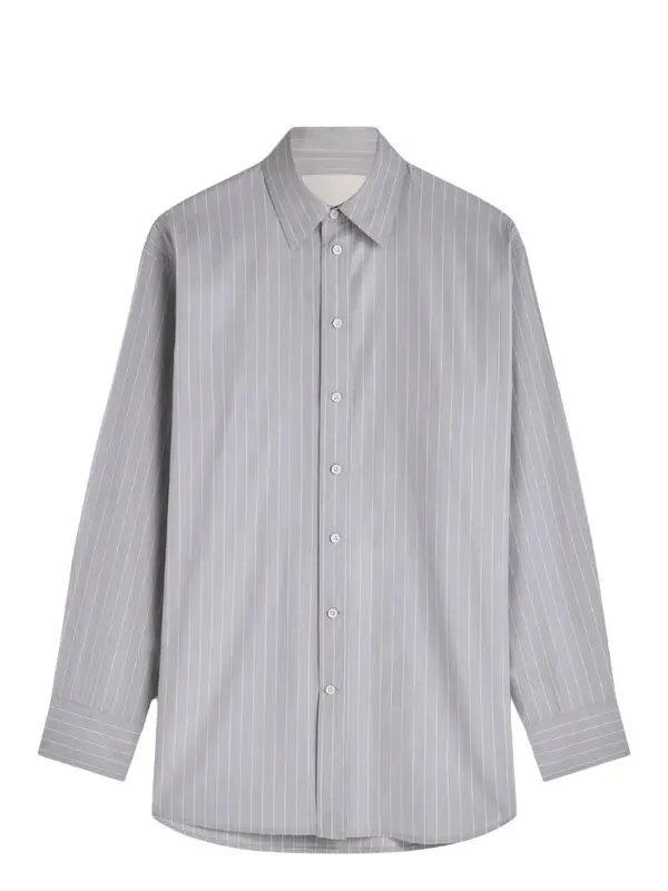 Phoebe Philo Pinstripe Cotton Shirt With High Collar And Pleated Sleeve Detail - Grey