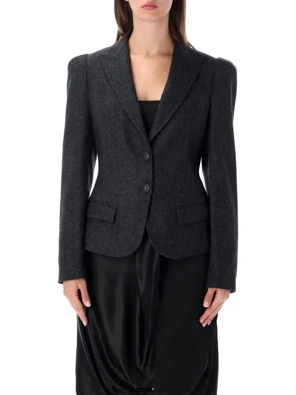 7 For All Mankind Structured High-shoulder Tailored Blazer With Defined Waist - Grigio