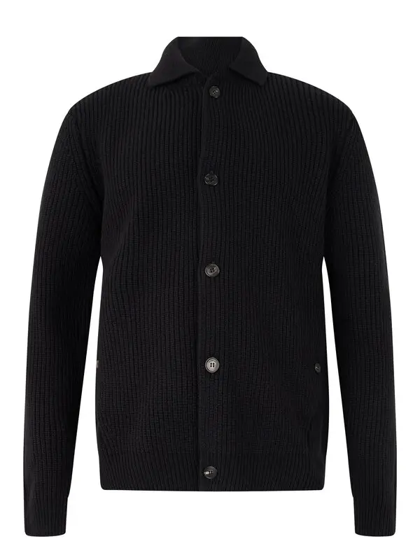 SLOWEAR Wool Cardigan With Korean Collar - Black
