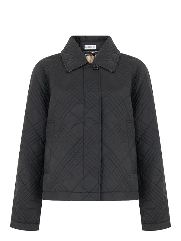 Burberry Quilted Button-front Jacket With Lapels - Black