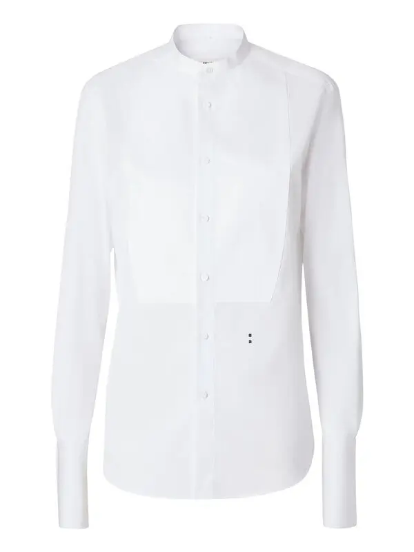 Fendi Mandarin-collar Cotton Poplin Shirt With Double-stitch Embroidery - White