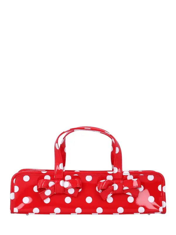 Comme Des Garçons Mini Glossy Polka-dot Handbag With Bow-accented Double Handles - Red White