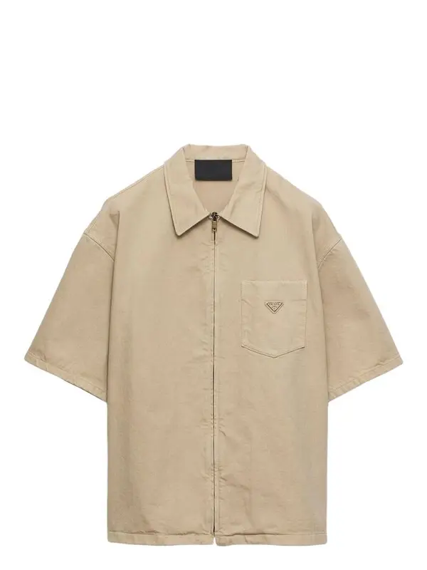 Prada Short-sleeve Zip-front Overshirt - Sand