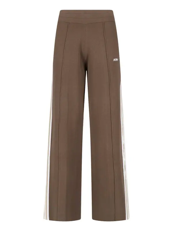 AUTRY High-waist Wide-leg Knit Pants - Brown
