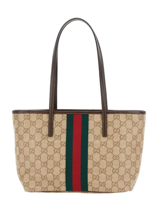Gucci Essence Gg Canvas Tote Handbag With Two Top Handles And Automatic Button Closure, 25x19x11.5 Cm - Beige
