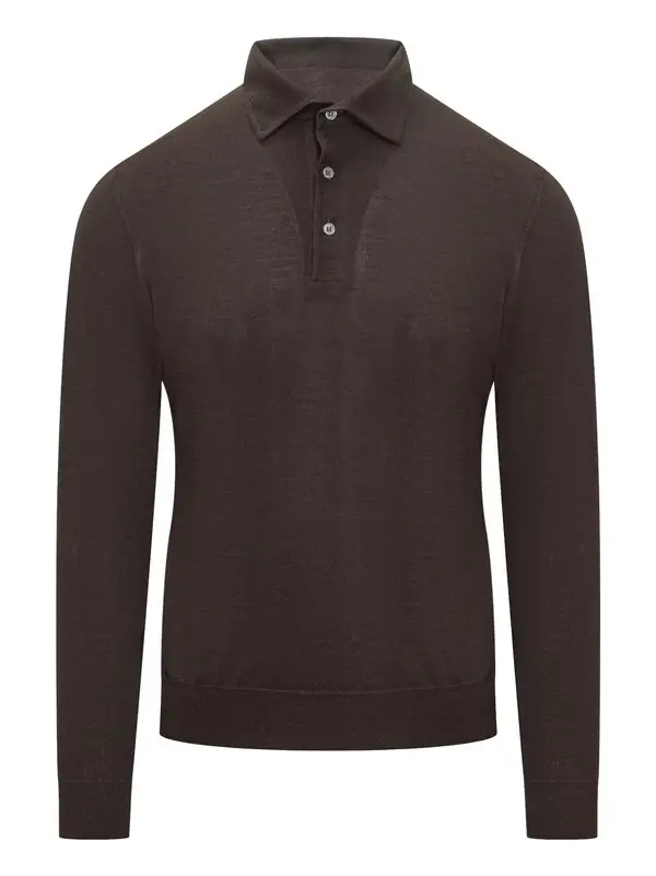 FILIPPO DE LAURENTIIS Wool-silk Polo Shirt With Elevated Collar - Marrone