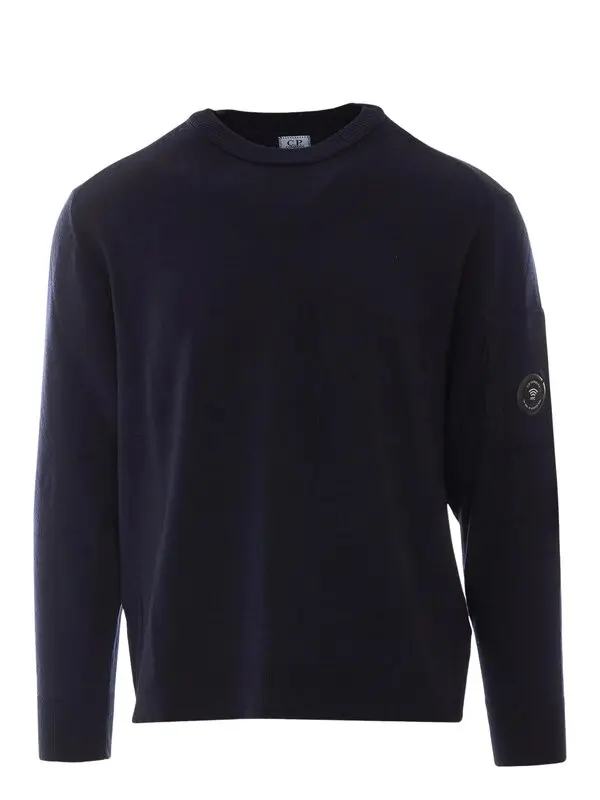 C.P. COMPANY C. P. Company Wool Blend Crewneck Sweater With Sleeve Detail - Grey