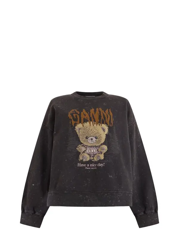 GANNI Printed Cotton Sweatshirt With Graphic Front - Grey