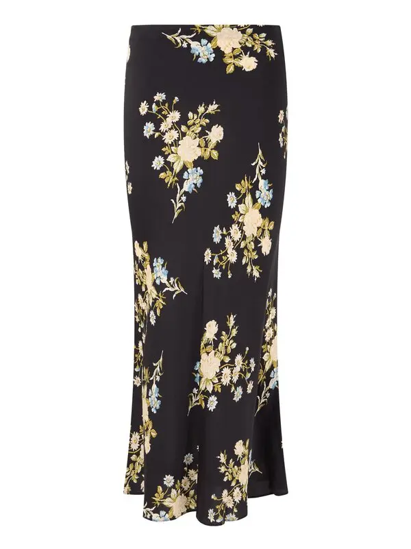 Veronica Beard Floral Silk Long Skirt With Elegant Fitted Waist - Black