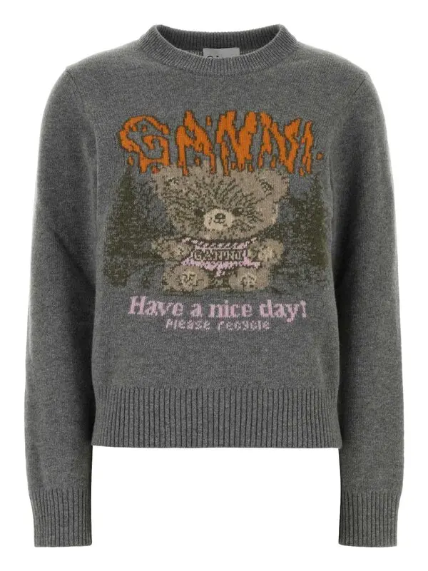 GANNI Wool Blend Knit Sweater - Grey