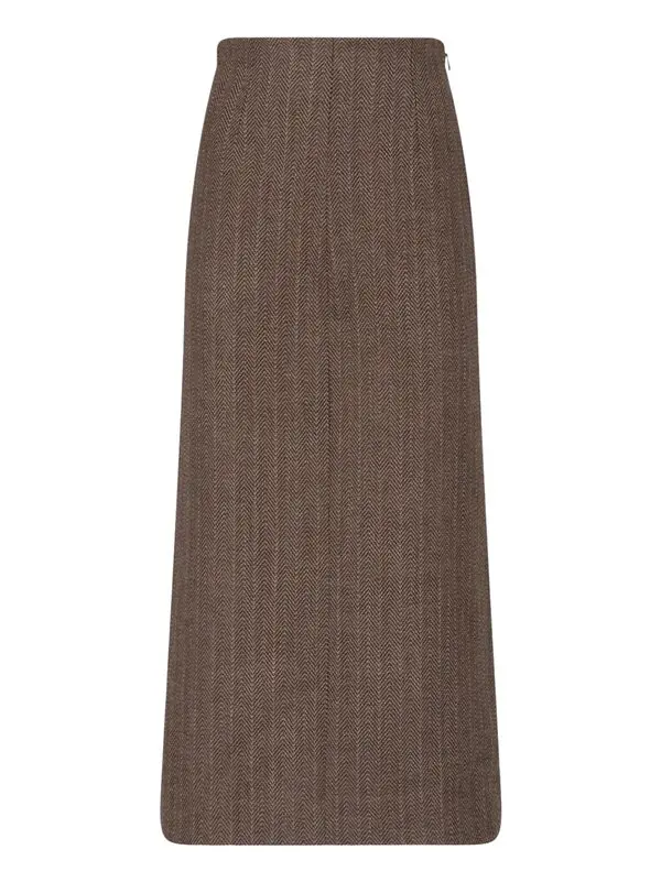 MAISON MARGIELA Herringbone Wool Maxi Skirt - Brown