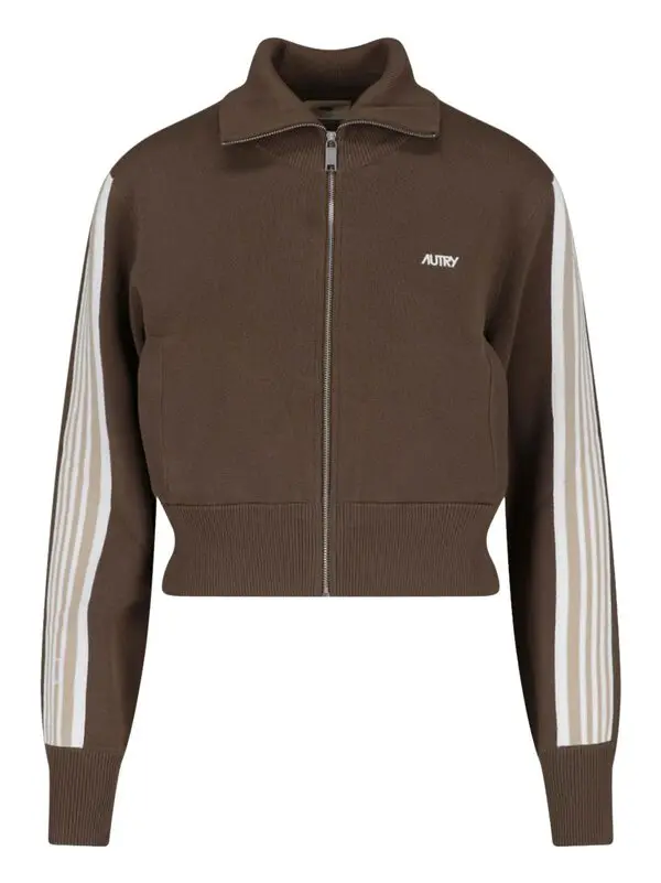 AUTRY Cropped Zip-front Knit Track Jacket - Brown