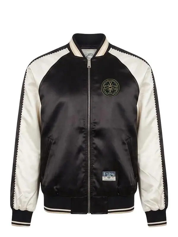 EVISU Embroidered Souvenir Jacket In Whale Motif Satin - Black