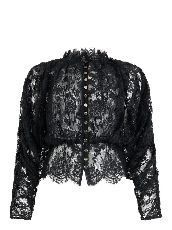 SELF-PORTRAIT Lace Mini Blouse With Long Sleeves - Black