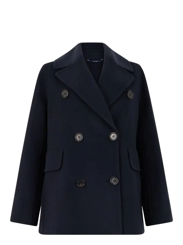 Max Mara Double-breasted Wool Jacket With Wide Collar And Metallic Buttons - Blue