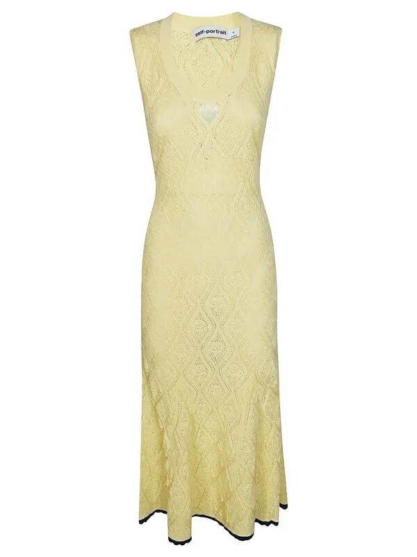 SELF-PORTRAIT Pointelle Knit Midi Dress - Giallo
