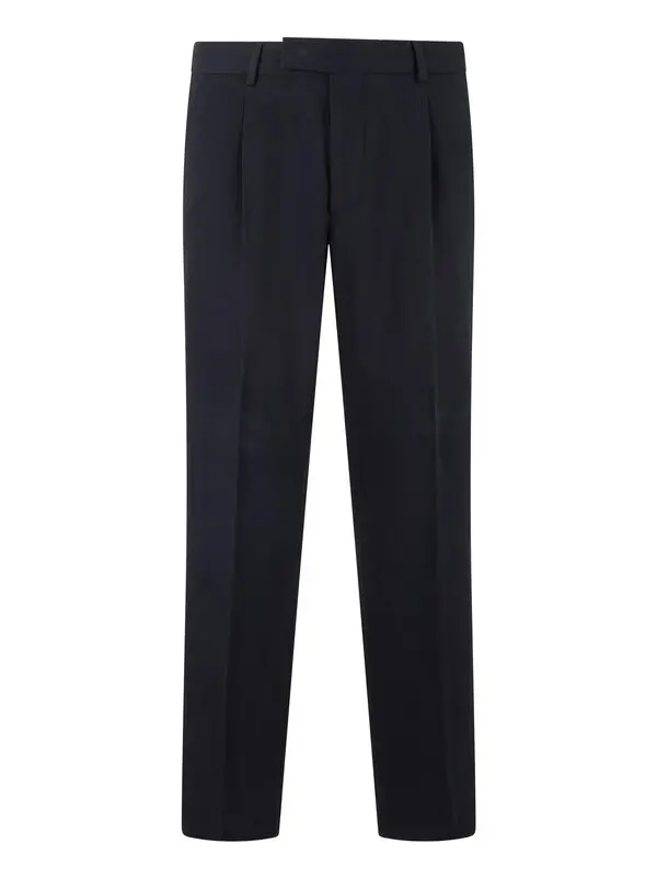 Zegna Pleated Soft Cotton Trousers With Elastic Waistband And Side Pockets - Black
