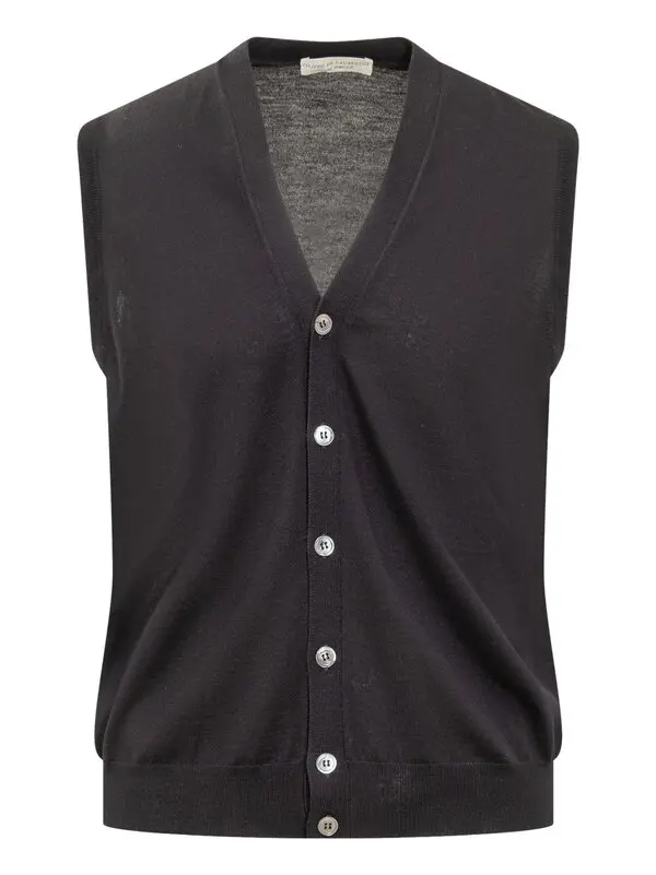 FILIPPO DE LAURENTIIS 100% Merino Wool Buttoned Gilet - Navy