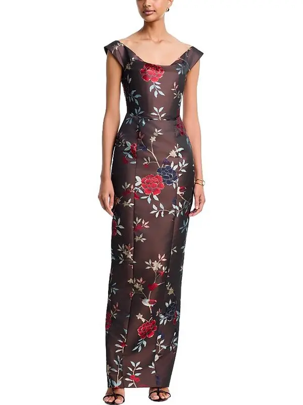 SAU LEE Joanna Jacquard Bodycon Gown - Brown Multi
