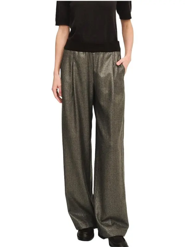 PANICALE Shiny Trousers In Cool Wool - Ebonysilver