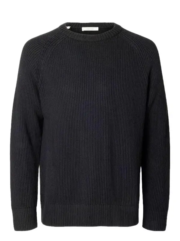 SELECTED Ribbed-knit Crew-neck Sweater - Black
