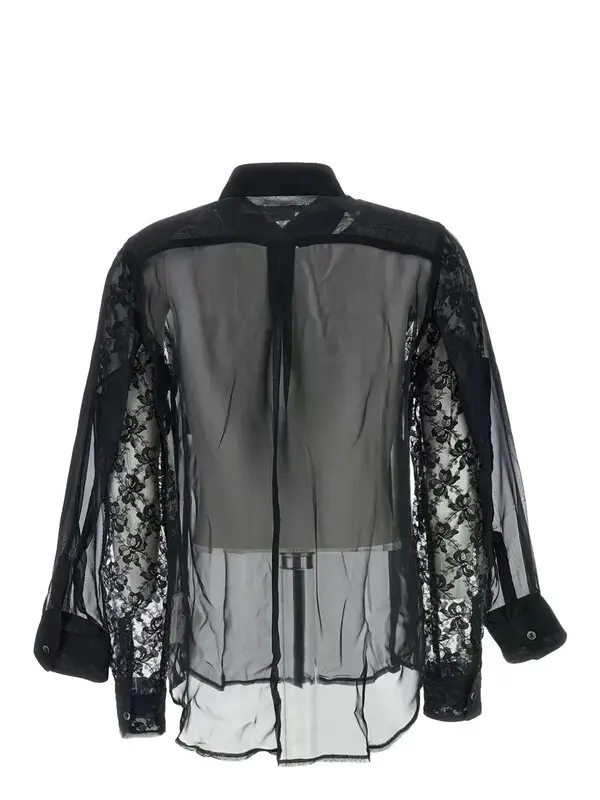 Comme Des Garçons Lace-panel Sheer Shirt - Black